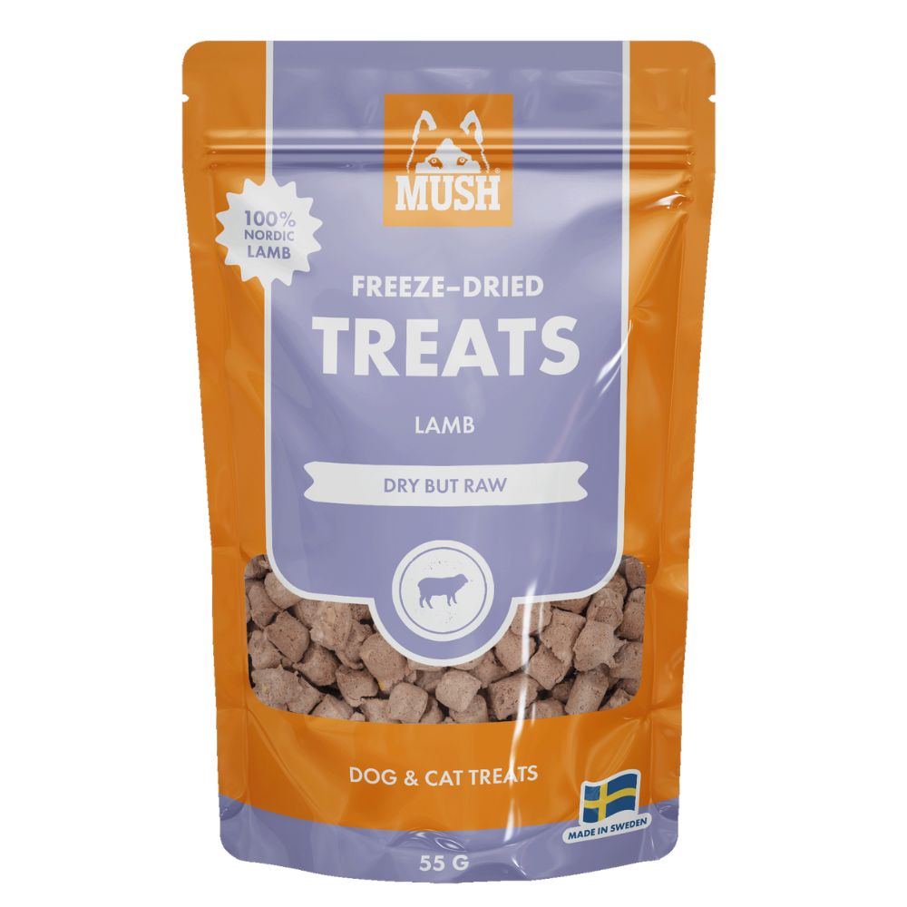 MUSH Treats Lam 55 g – Frysetørrede Hundegodbidder af Lam